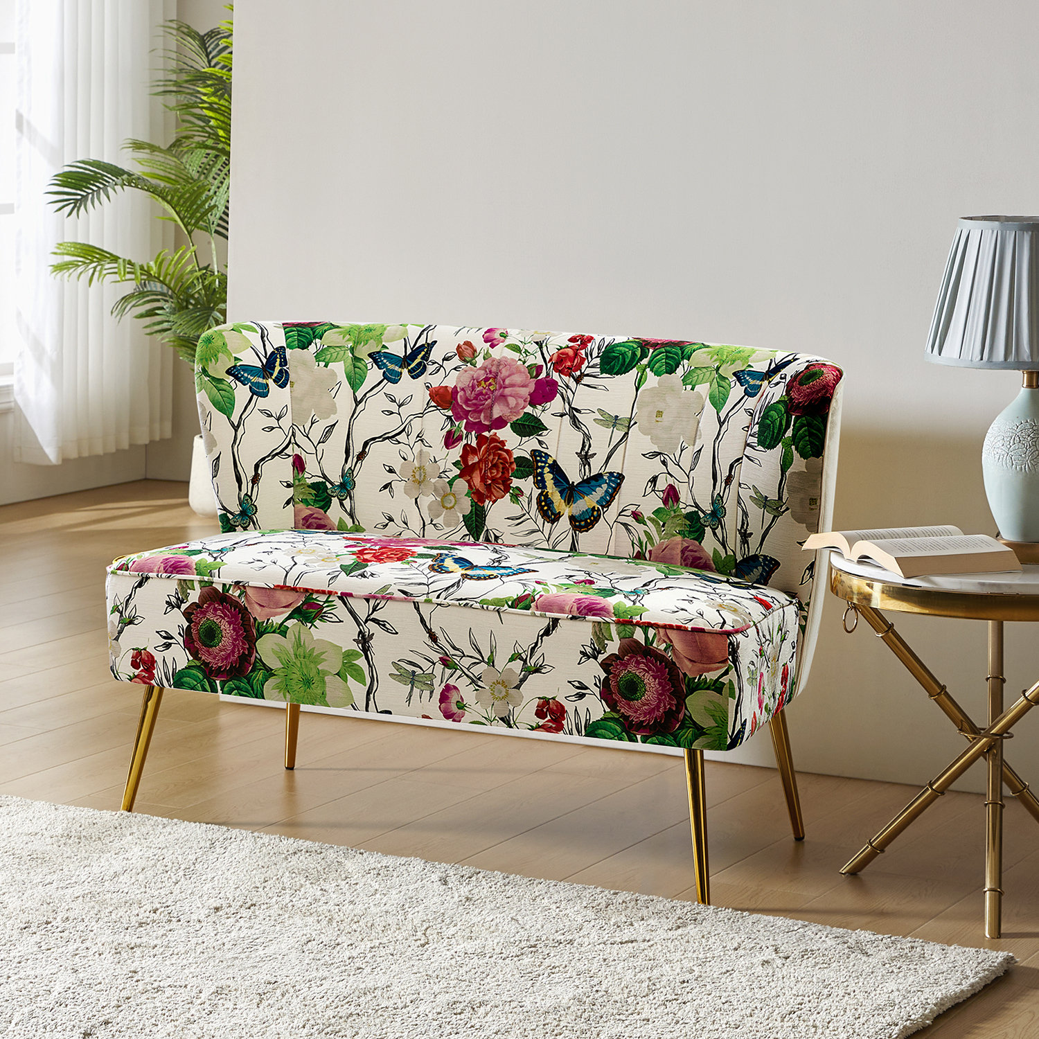 Etta Avenue™ Euclid Felicia Flora Printed Armless Loveseat with Metal ...