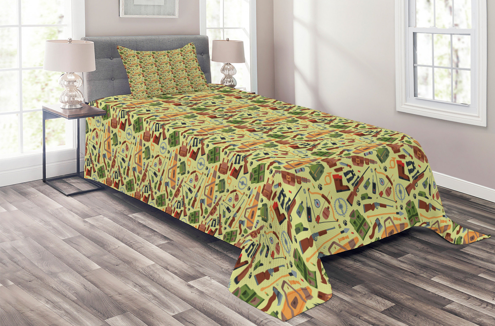 Ambesonne Yellow/Brown Microfiber Farmhouse / Country Coverlet ...