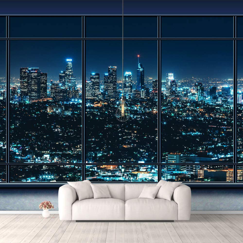IDEA4WALL Grid City View Window View City Skyscrapers Wall Mural ...