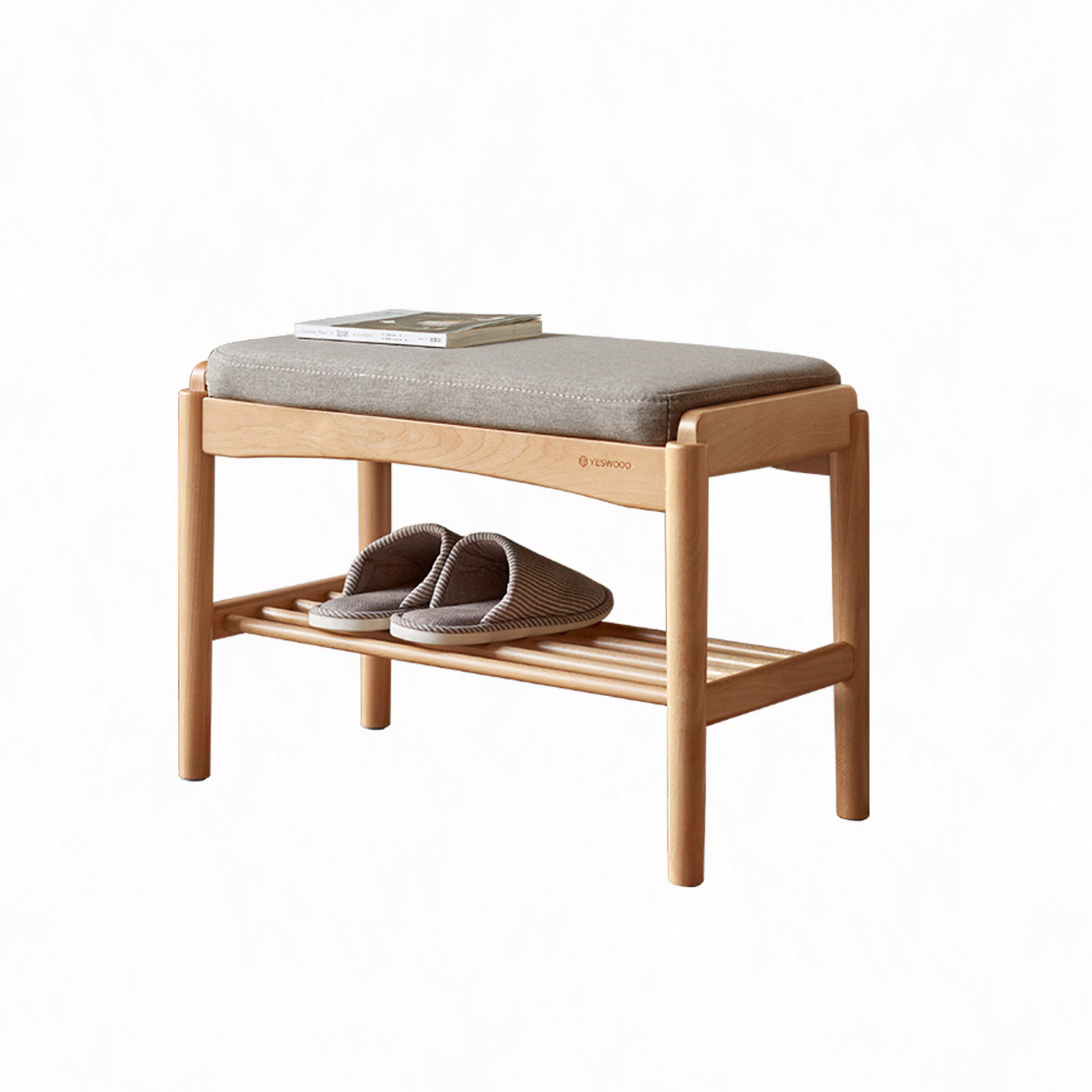 East Urban Home Natural Solid Wood Shoe Bench, Mid-Century Storage ...
