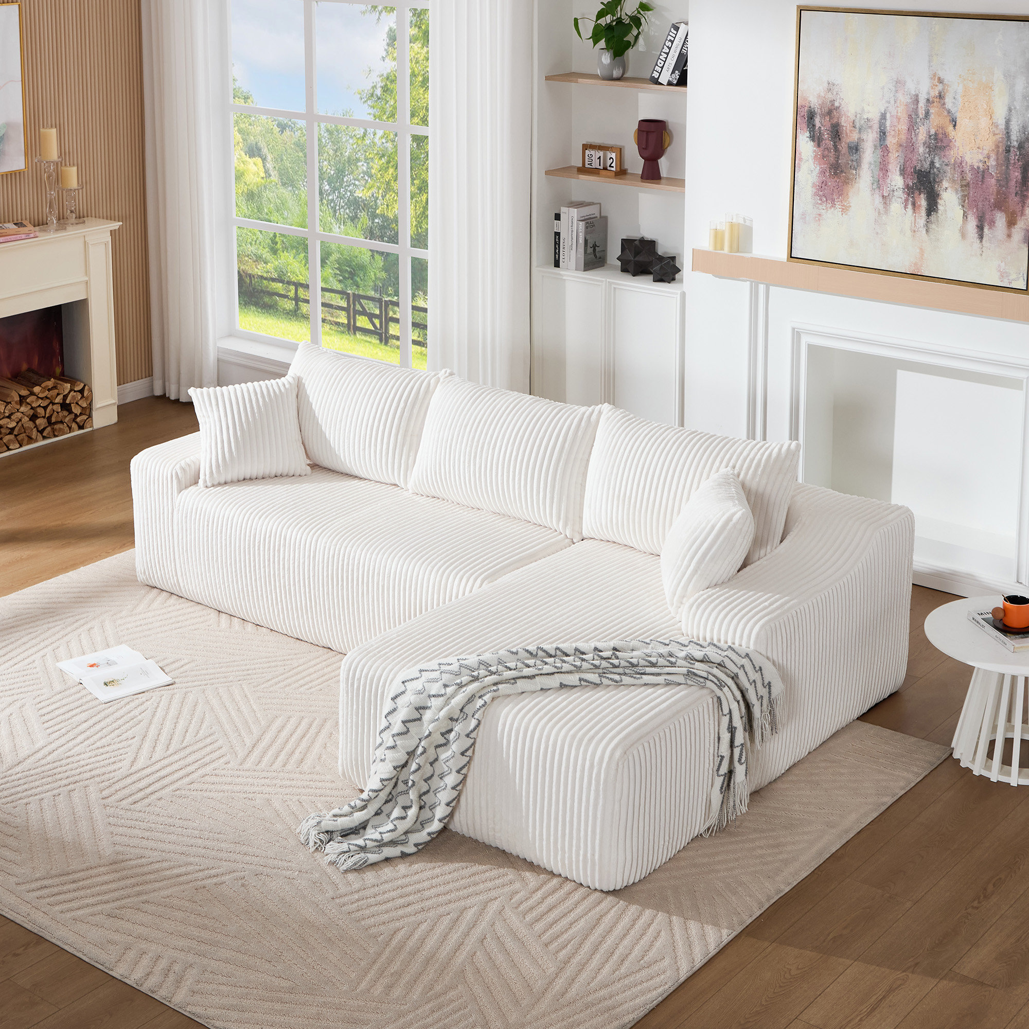 Mercer41 Plush Corduroy Modular Sectional Sofa, Spacious L-Shaped Couch ...