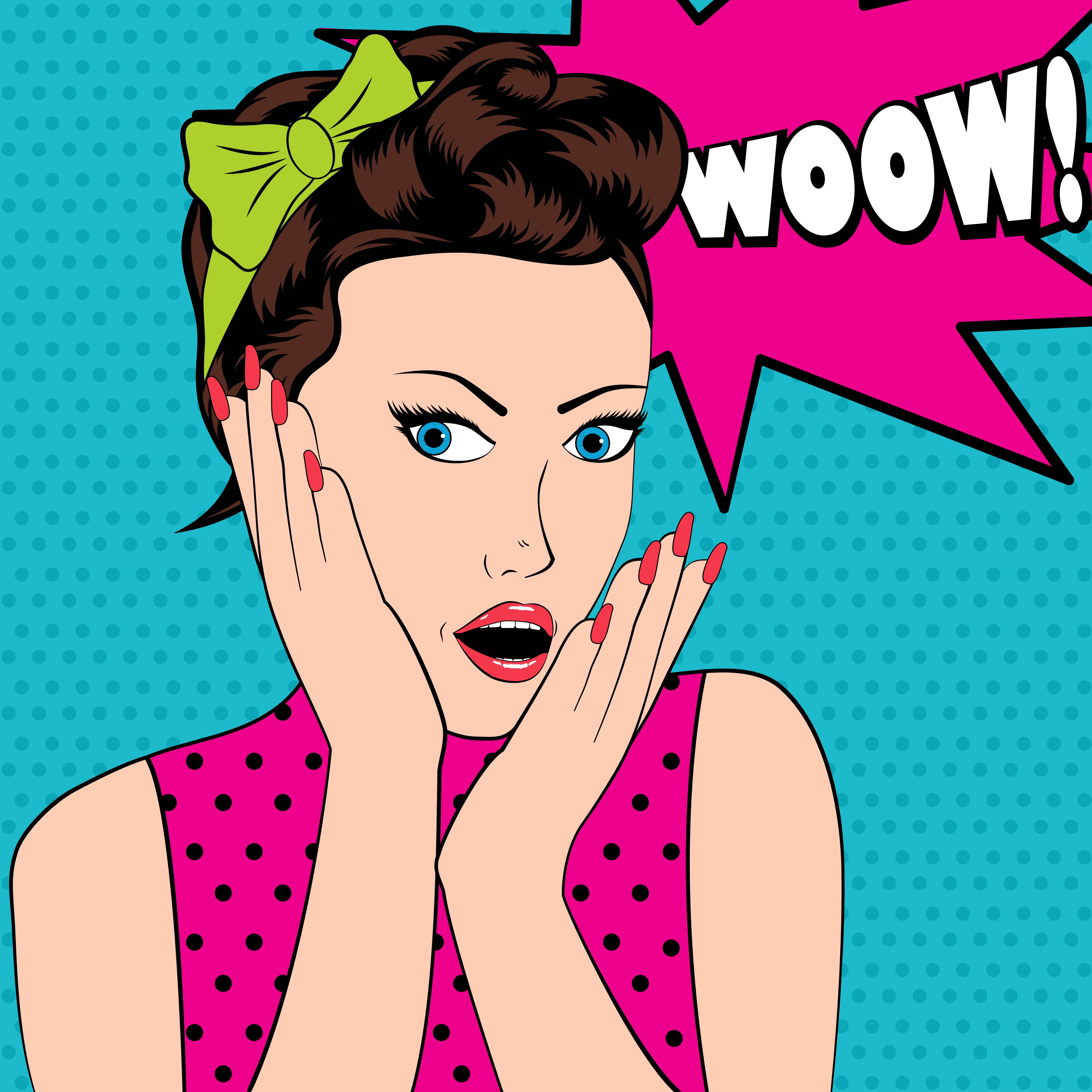 Winston Porter Surprised Woman In Pop Art Style With Wow Sign - Wayfair ...