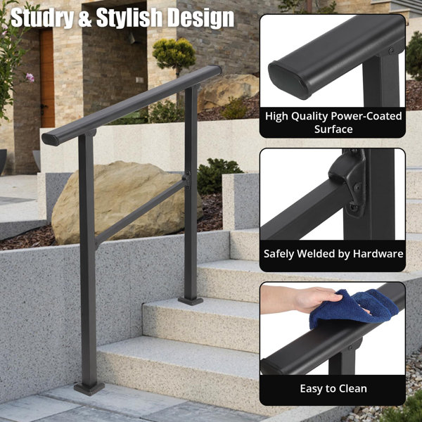 babevy Outdoor Handrail, 3 Step Stair Handrail, Outdoor Stair Railing ...
