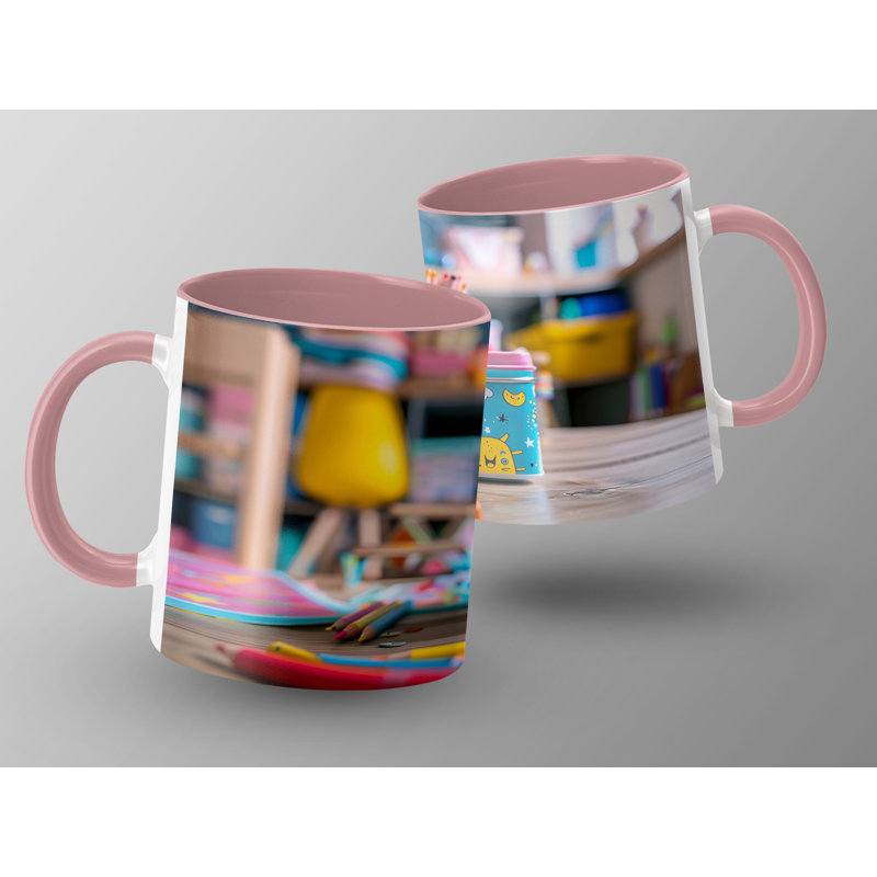 East Urban Home Kids Drawing Style 11oz Accent Mugs – White Ceramic ...