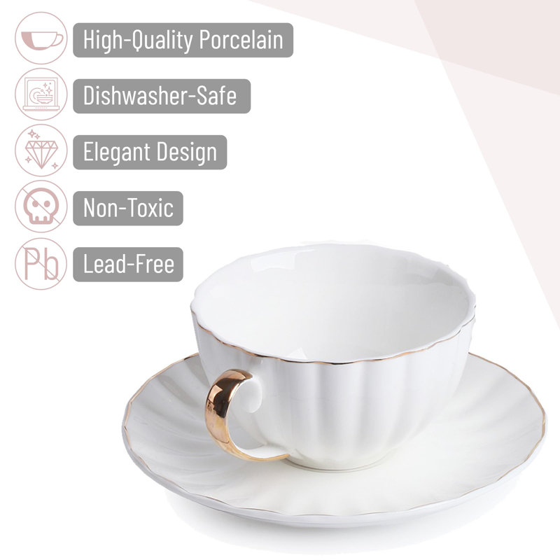 FAST APPLIANCES LLC White Tea Cups And Saucers, 7Oz, Tea Cups Set Of 12 ...