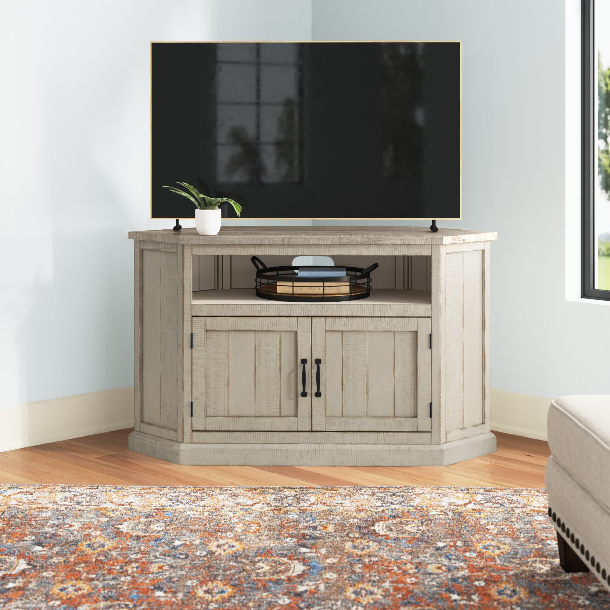 August Grove® Kinsella 50" Solid Wood Corner TV Stand with Storage ...