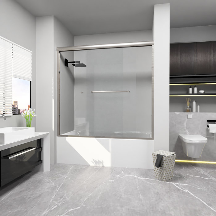 CKB 56'' - 60'' W x 56'' H Double Sliding Semi-Frameless Tub Door with ...