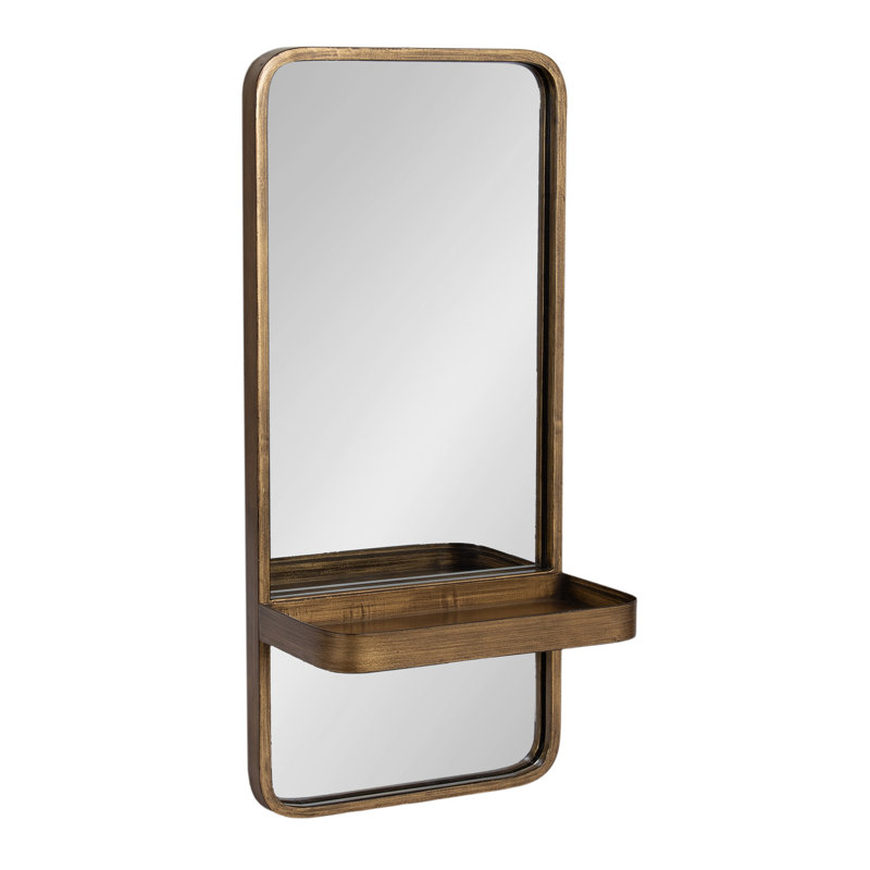Winston Porter Shoults Metal Rectangle Mirror with Shelves | Wayfair