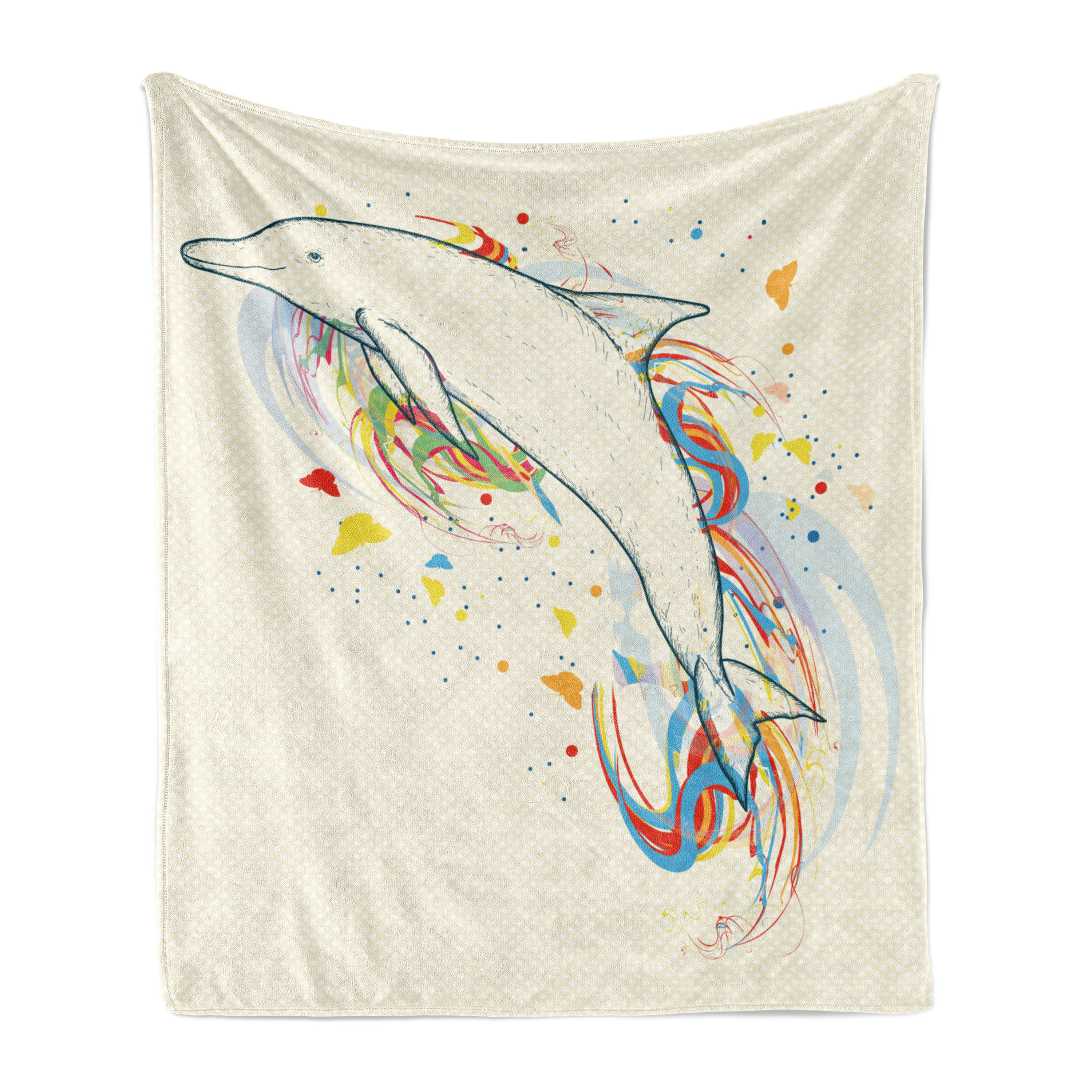 Ambesonne Dolphin Fleece Throw Blanket Fish Rainbow Color Multicolor ...