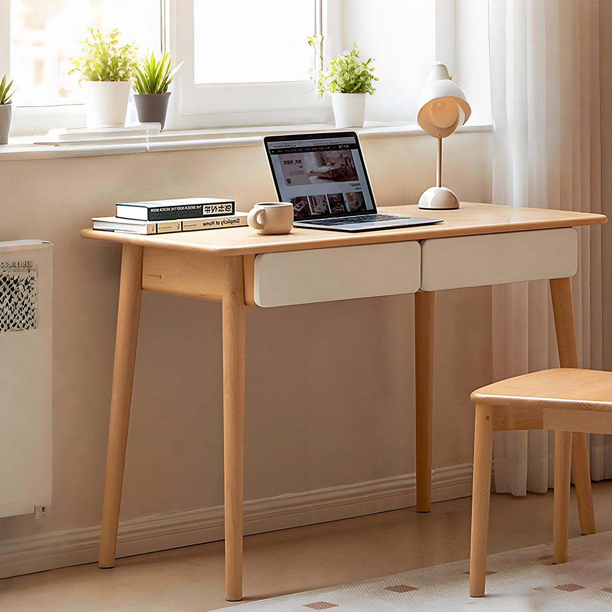 Corrigan Studio Simple Solid Wood Compact Desk with Double Drawers ...