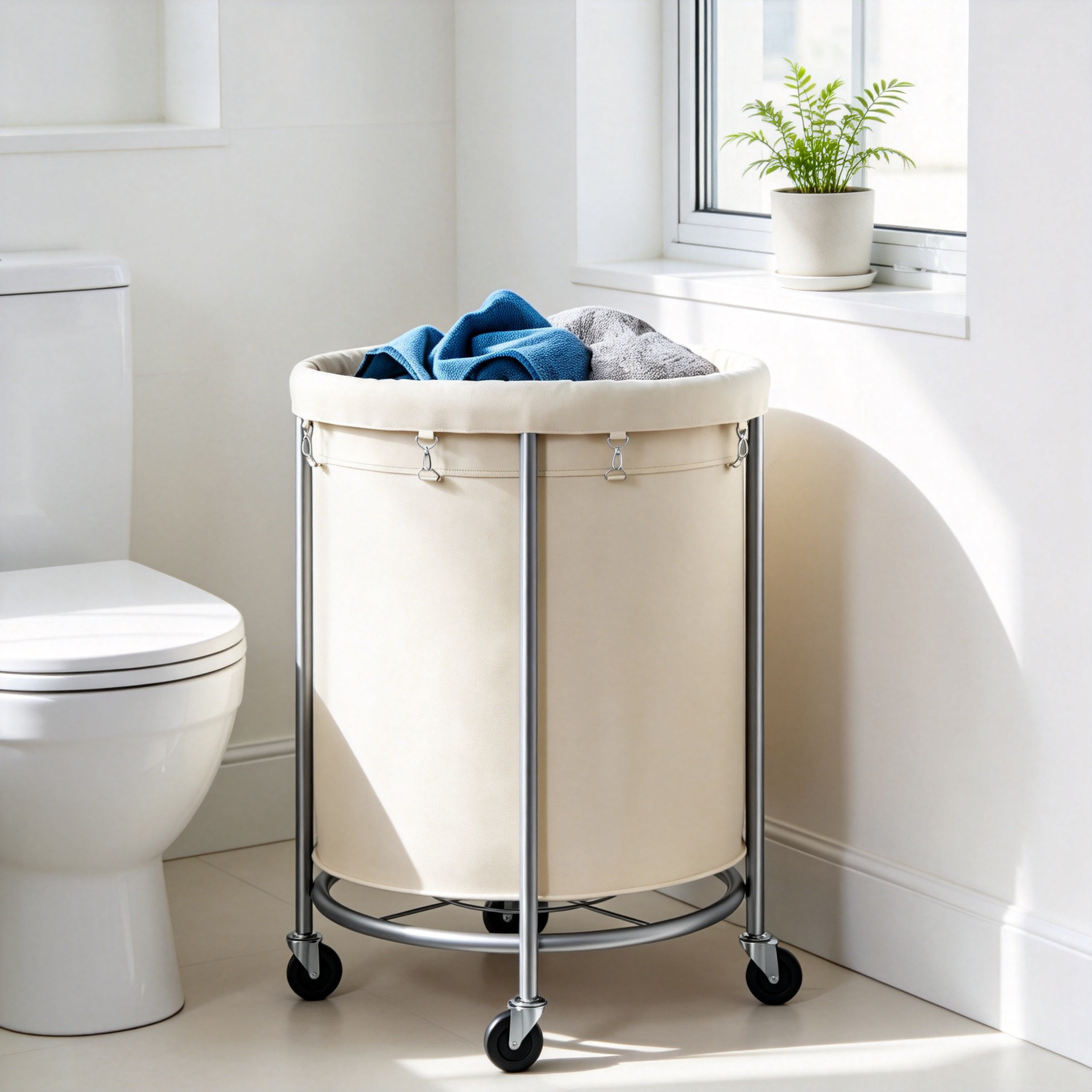 XIAMENXINCHANG Laundry Basket With Wheels, 50.2-Gallon Rolling Round ...