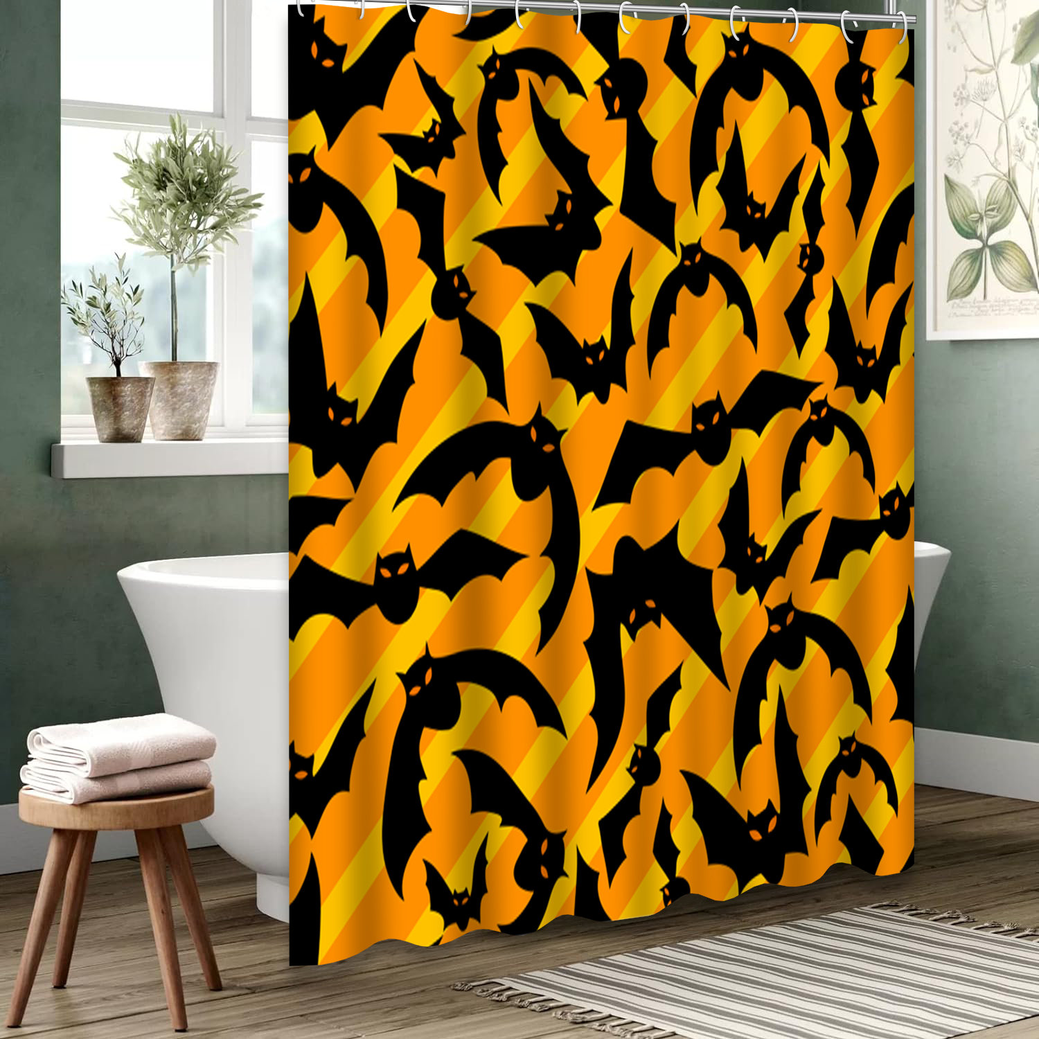 The Holiday Aisle® BatNoir Waterproof Shower Curtain - Halloween ...