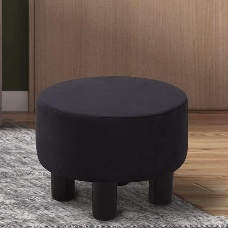 Latitude Run® Velvet Ottoman Round Footrest Stool Upholstered Step ...