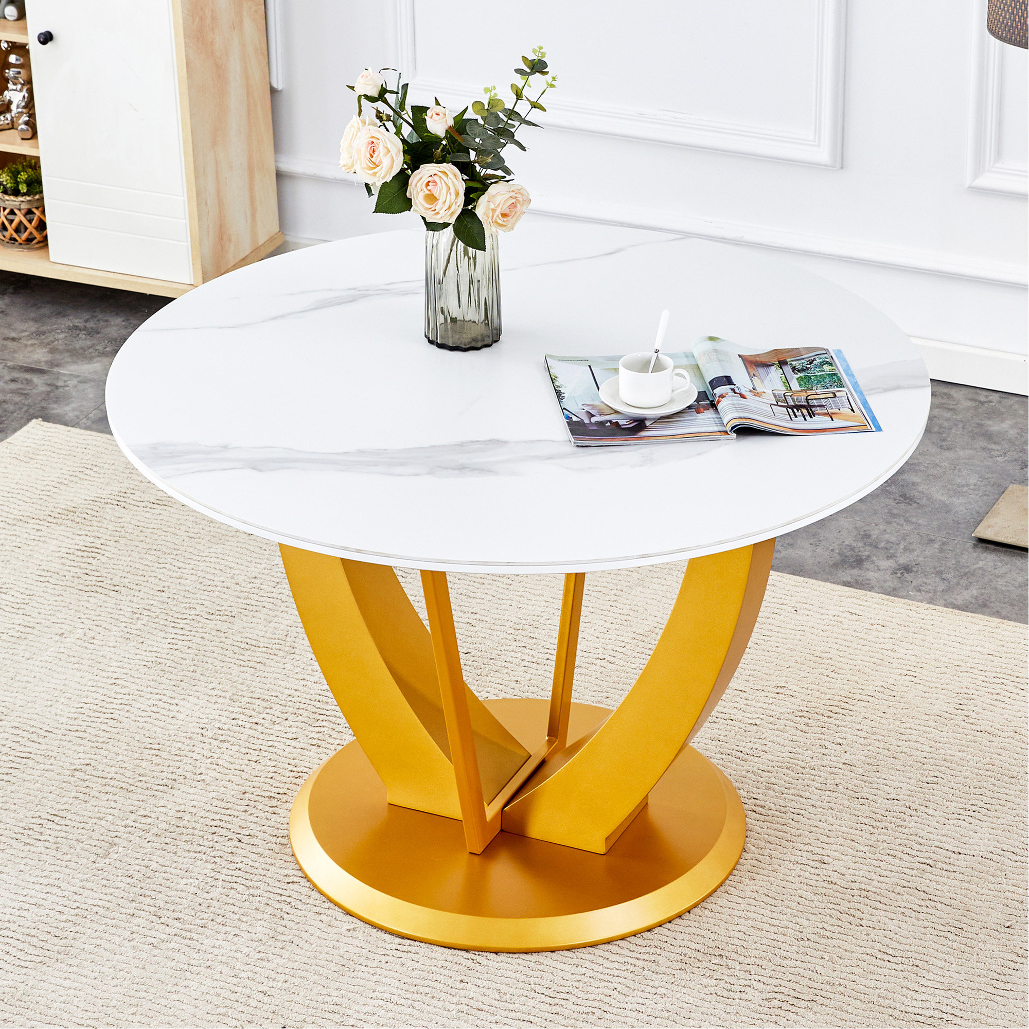 Mercer41 A Modern Minimalist Round White Patterned Table Top Measuring ...