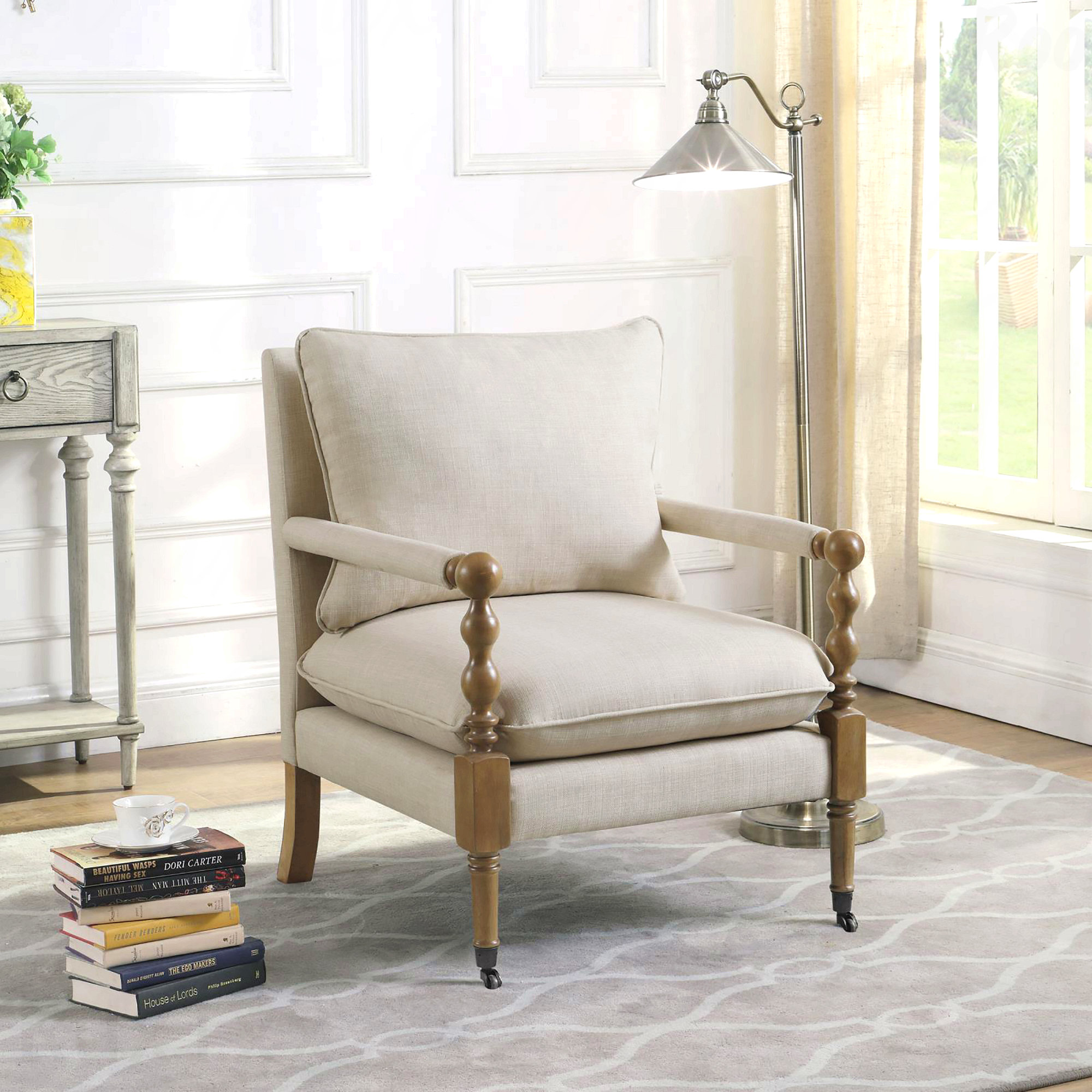 Ebern Designs Beige Wooden For Cozy Living Rooms Accent Chair With ...