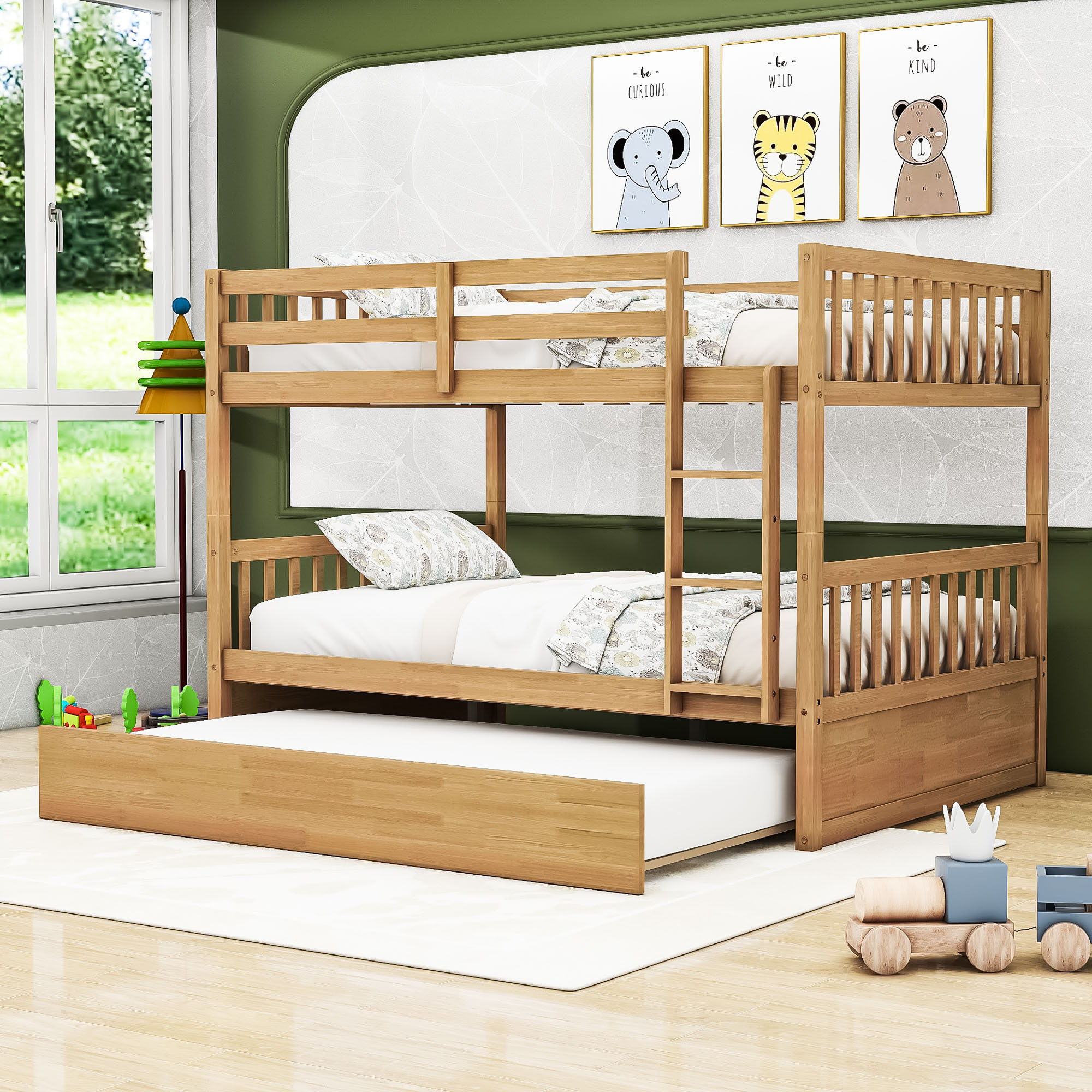 Harriet Bee Rustic Full Over Full Wood Bunk Bed With Twin Trundle | Wayfair