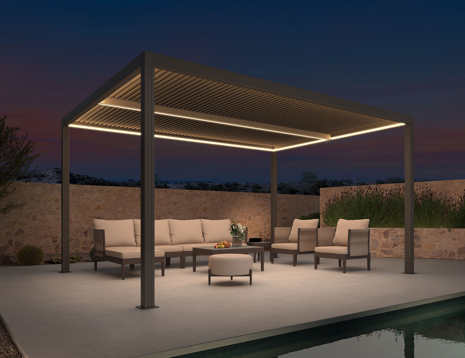 Purple Leaf Outdoor Louvered Pergola With Integrated Led Strip Lights ...