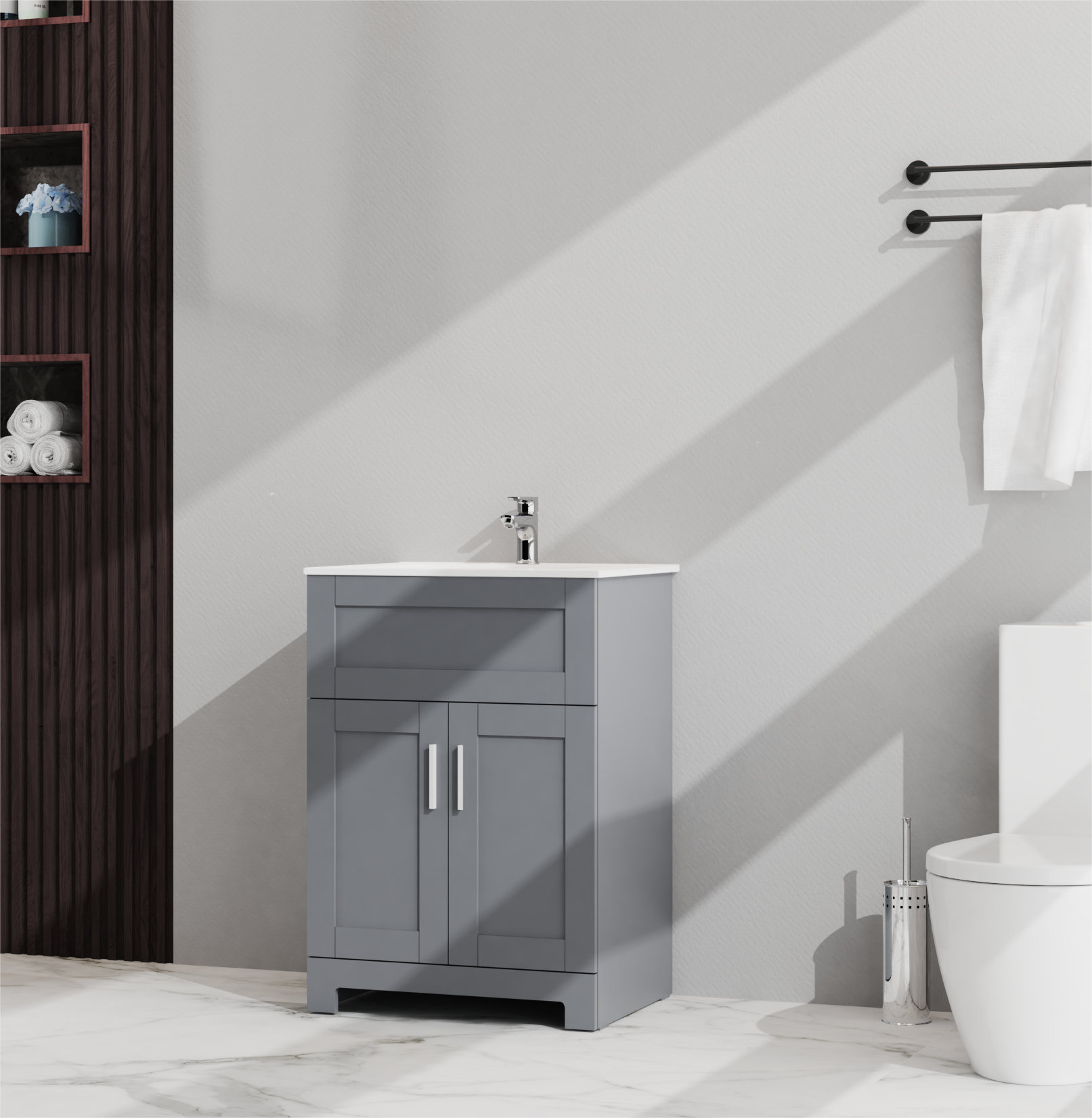 Ebern Designs 24" Bathroom Sink Vanity Laundry Utility Cabinet, Grey ...