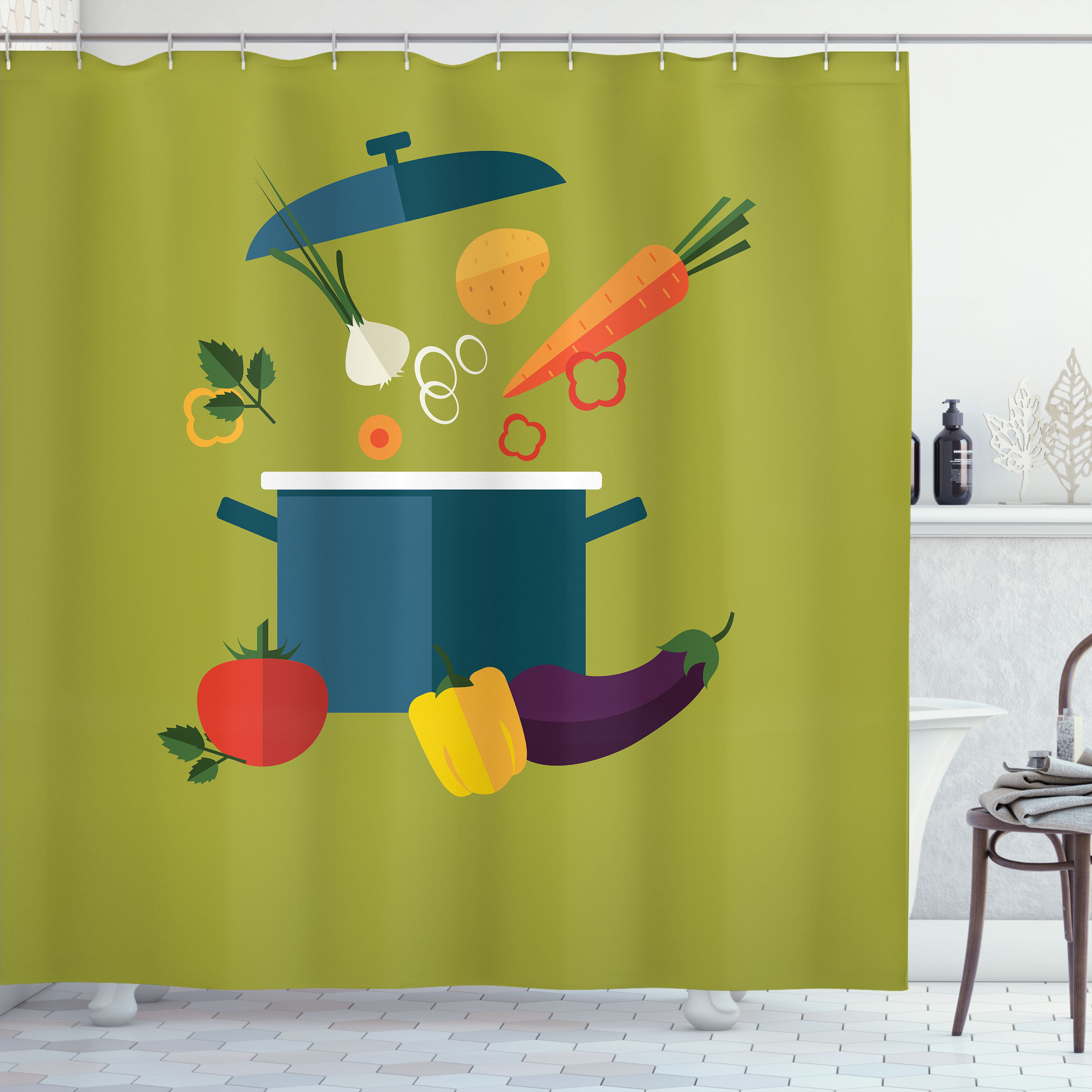 Latitude Run® Vegetable Art Shower Curtain Vegetarian Soup | Wayfair