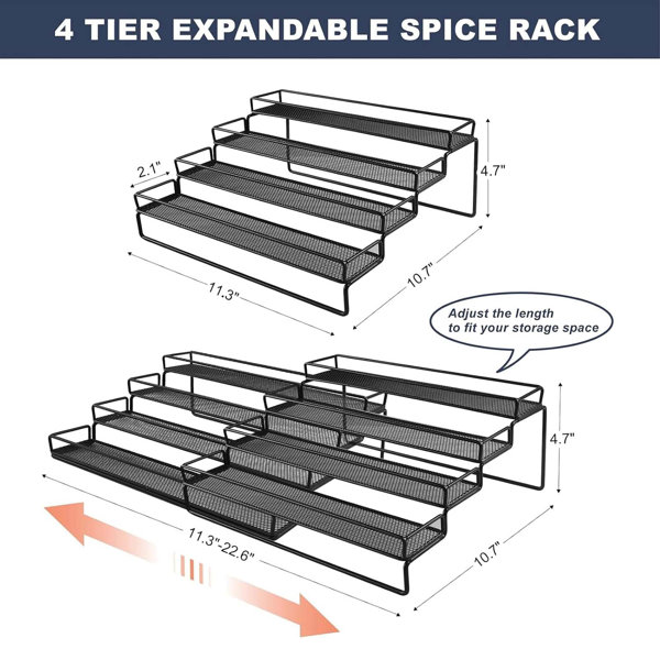 Prep & Savour Expandable 4 Tier Spice Rack Organizer With Step Shelf ...