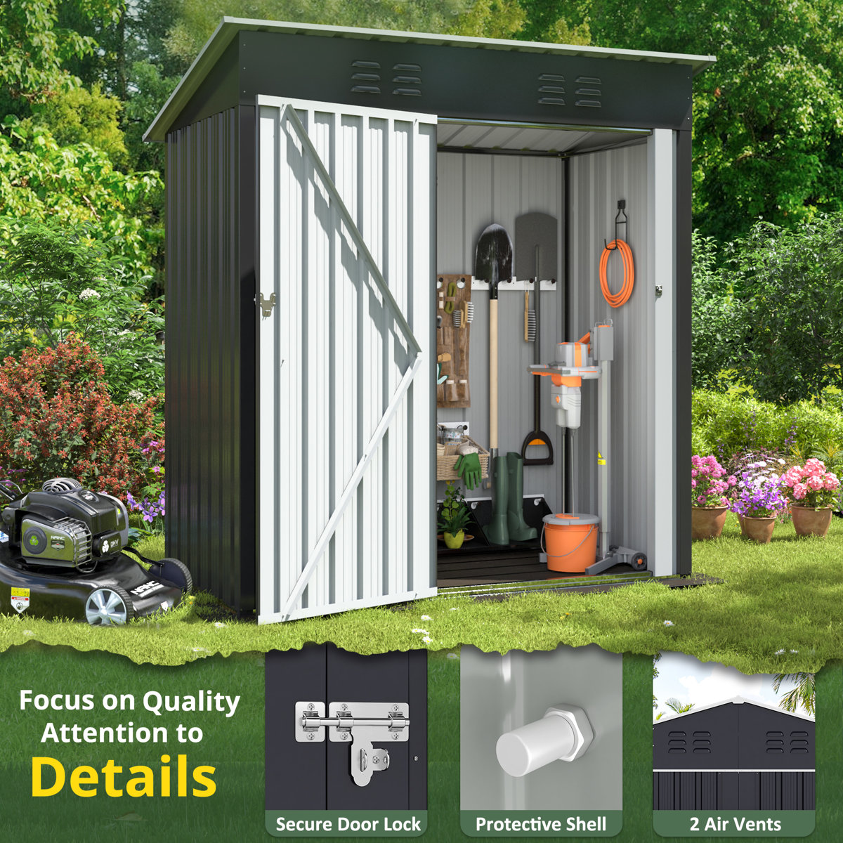 Polar Aurora 5 ft. W x 3 ft. D Metal Lean-To Tool Shed | Wayfair
