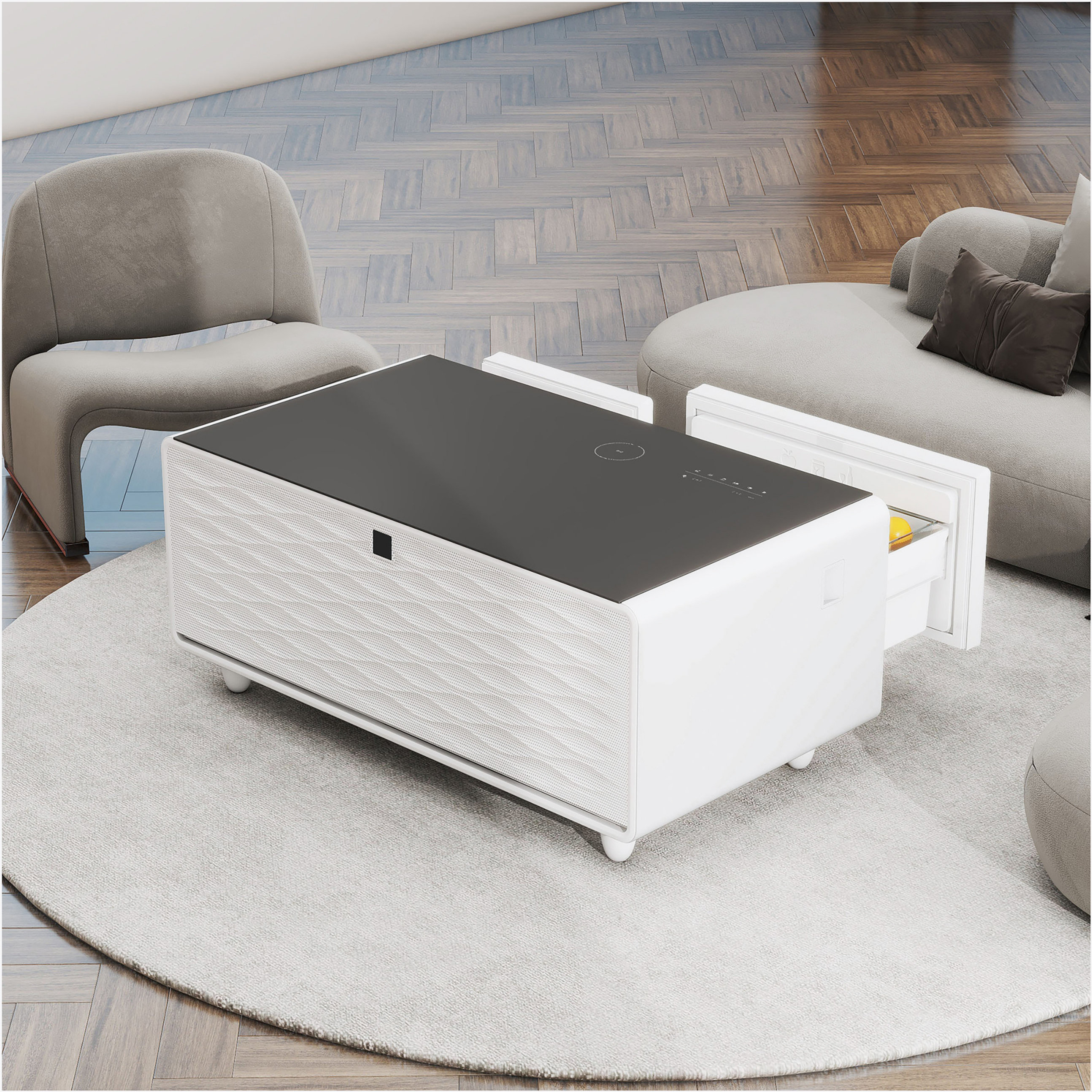 Farm on table Modern Smart Coffee Table with Built-in Fridge, Bluetooth ...