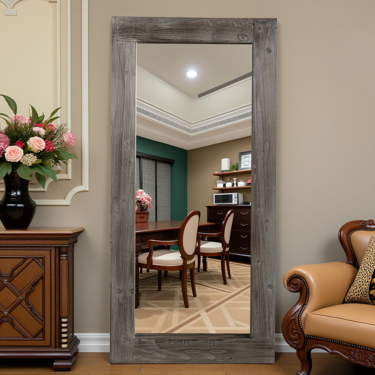 Gracie Oaks Distressed Solid Wood Mirror Leaning Mirror Wall Mirror ...
