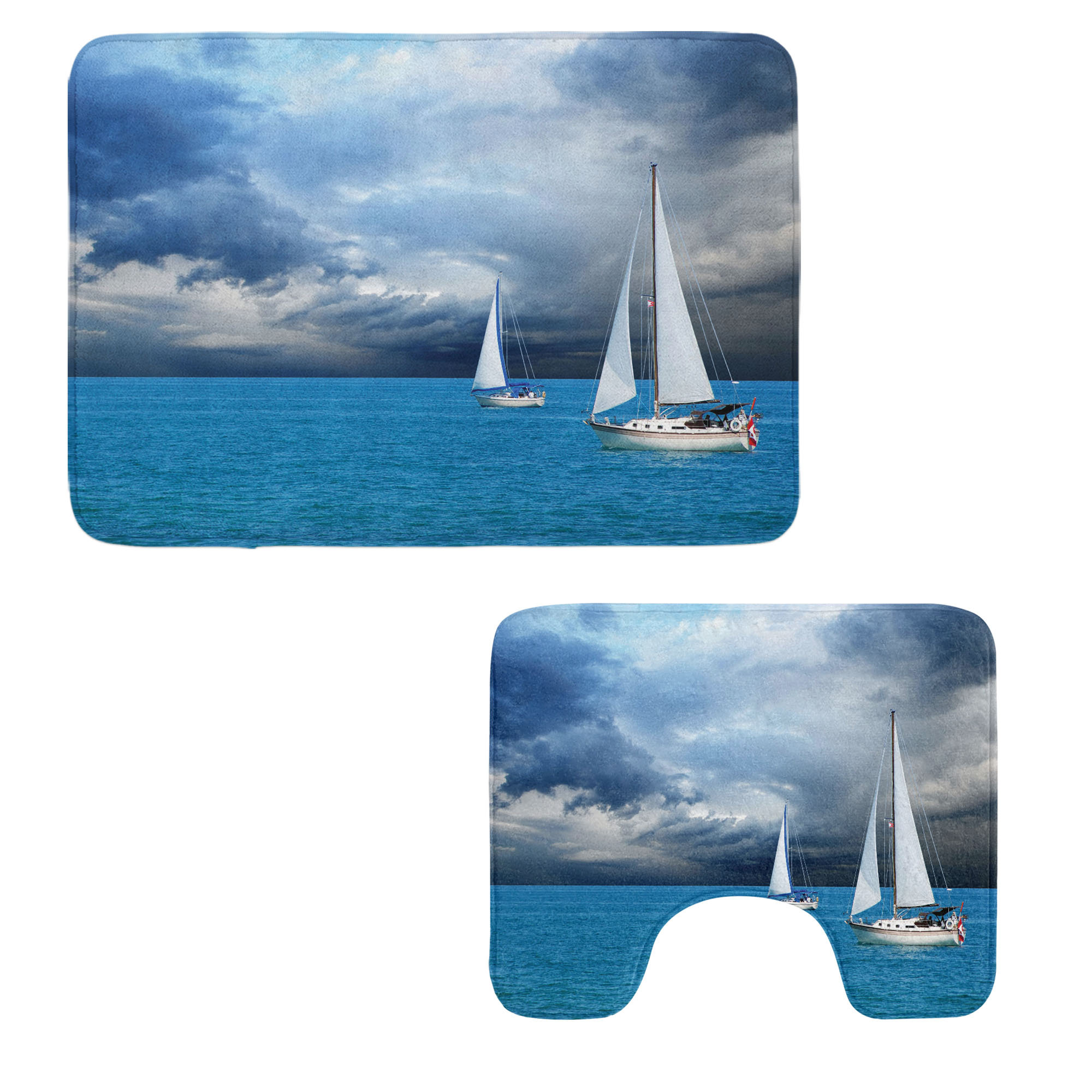 Breakwater Bay Blue Bathroom Rug Set 2 Pieces Rectangle & Contour Mats ...