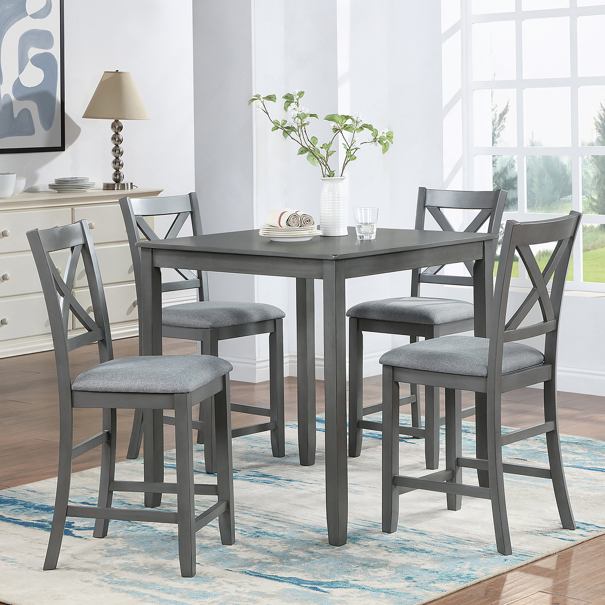 Gracie Oaks 5 Piece Dining Table Set for 4, Counter Height Kitchen ...