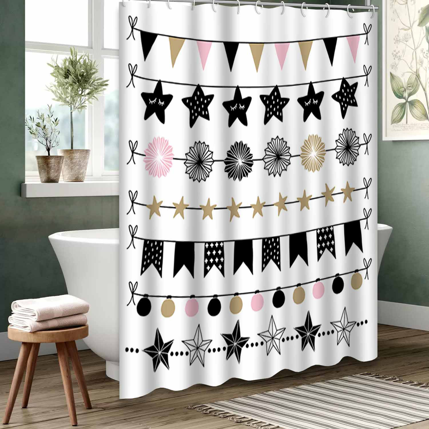 The Party Aisle™ White Waterproof Shower Curtain,Birthday New Year ...