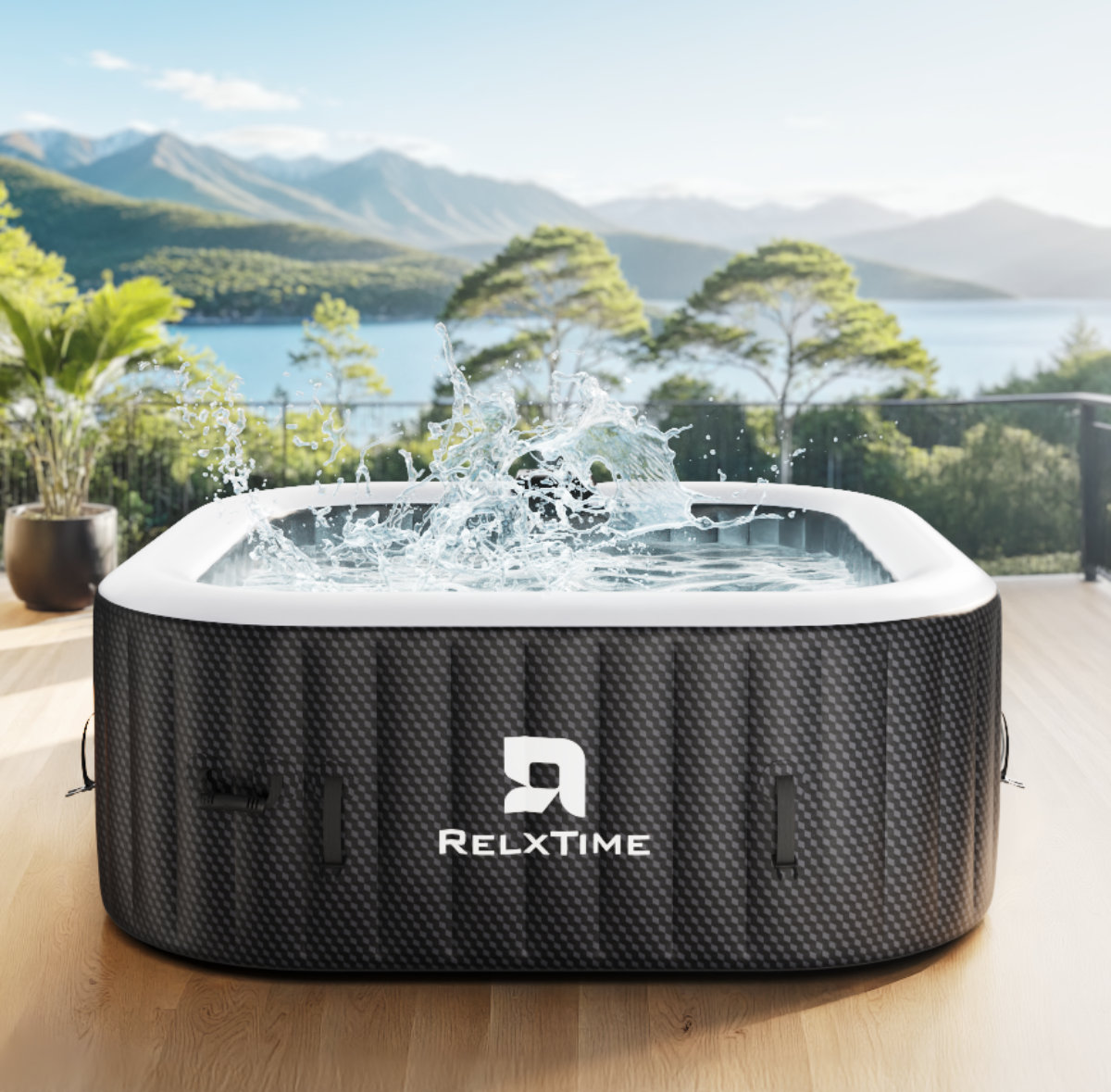 RELXTIME Square Inflatable Hot Tub 2 to 3 Person Blow Up Hot Tub Spa ...