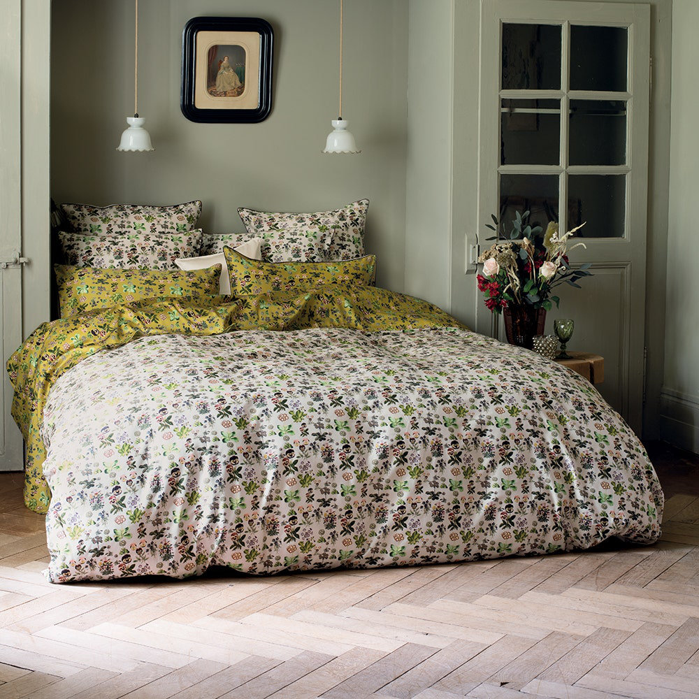 Garnier Thiebaut Us Pensees Angora White/Green Pima Cotton 300 TC Duvet ...