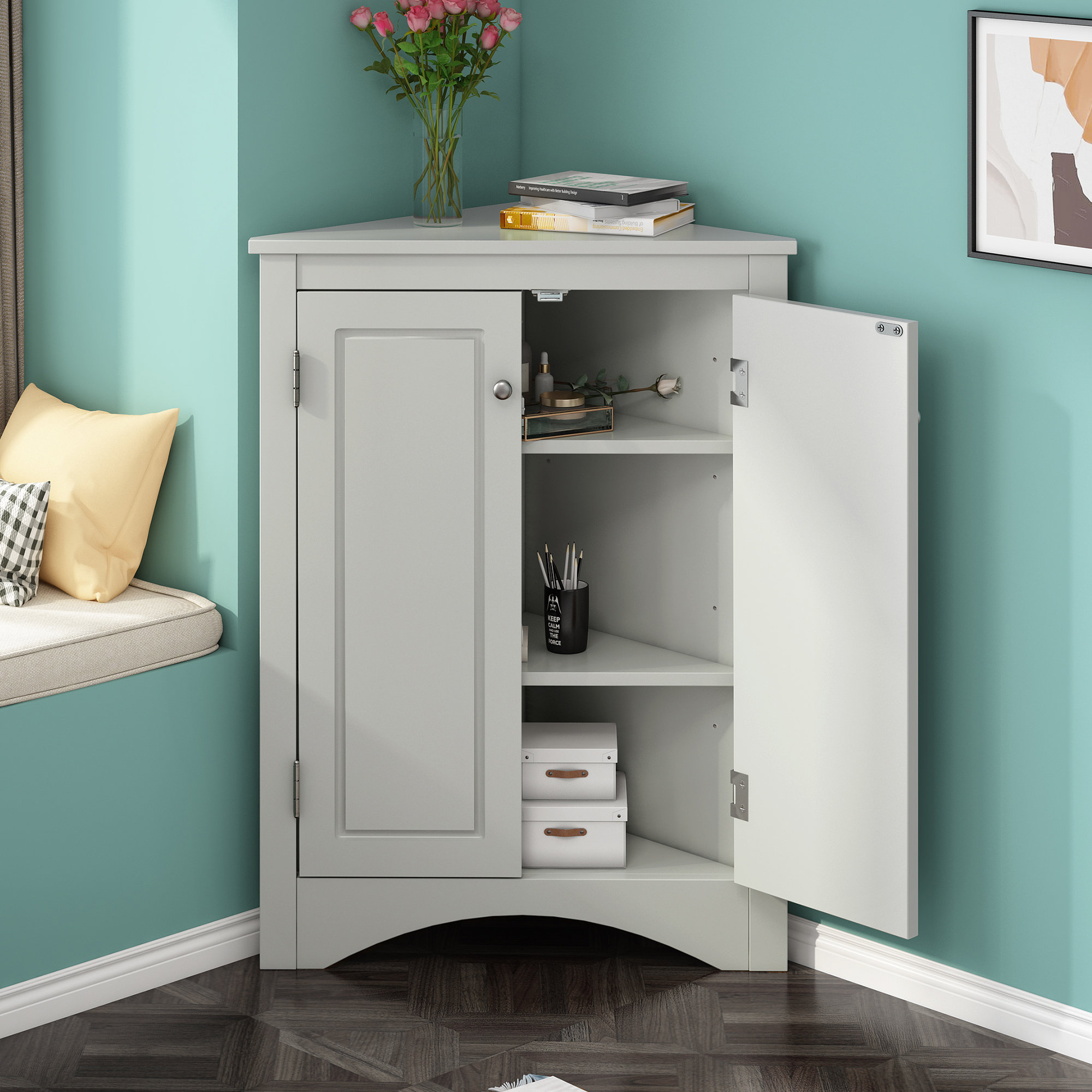 Latitude Run® Triangle Freestanding Corner Storage Cabinet With ...