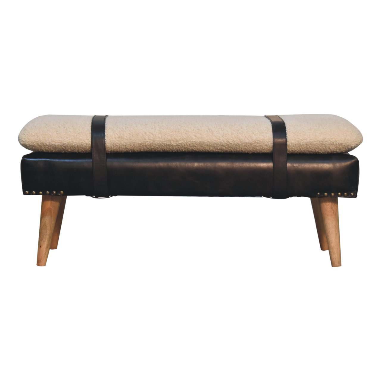 17 Stories Bouclé Buffalo Hide Black Leather Bench | Wayfair