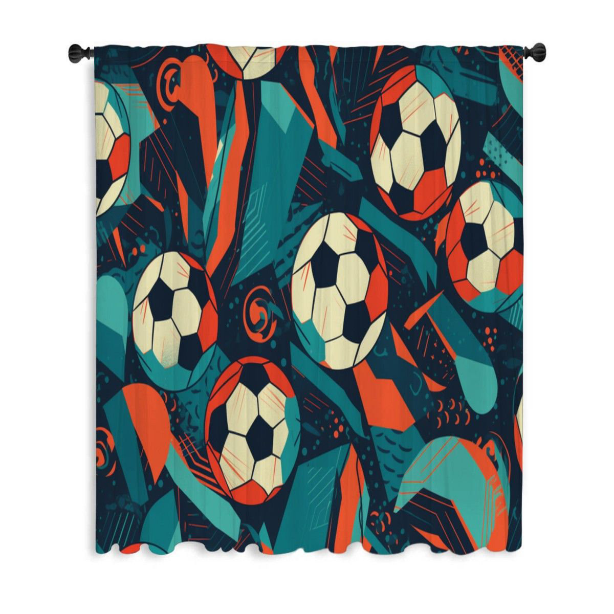 VisionDecor Soccer Window Curtains, Football Blockout & Sheer Curtains ...