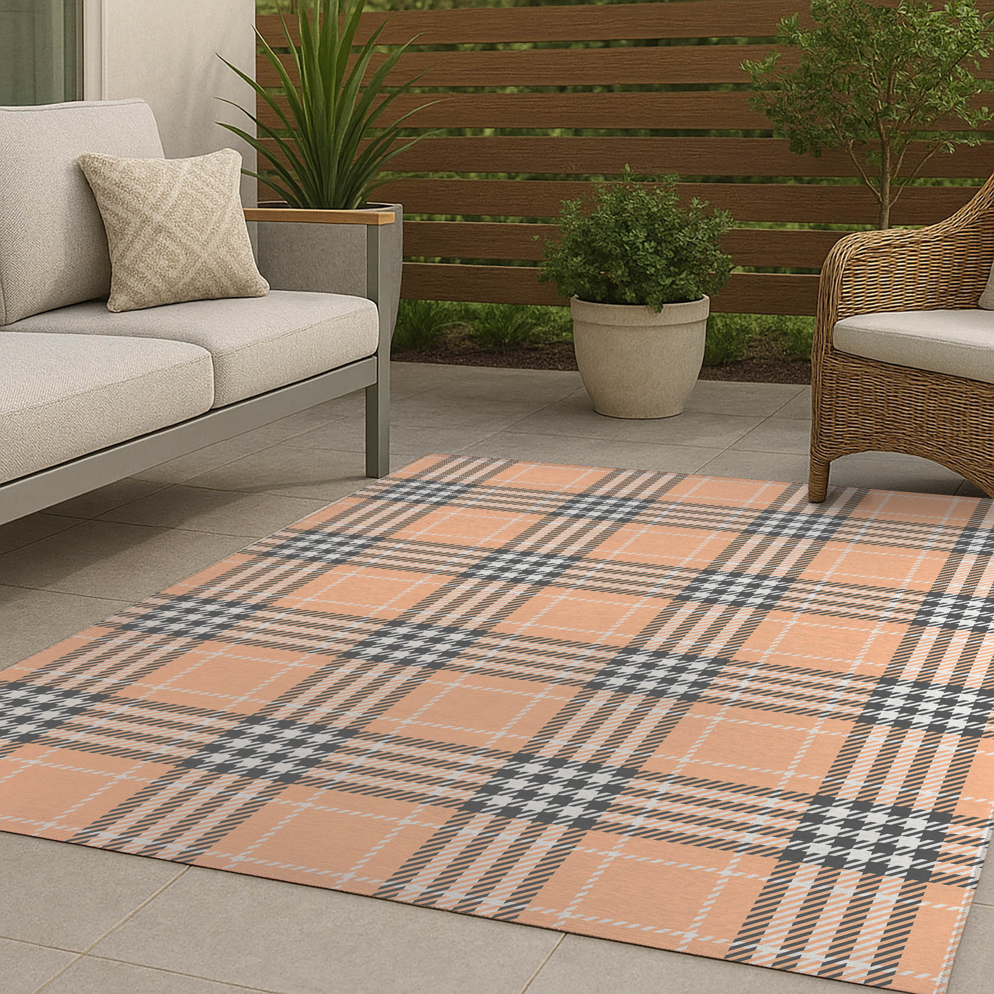 Gracie Oaks Christopher's Plaid Non-Slip Outdoor Rug | Wayfair