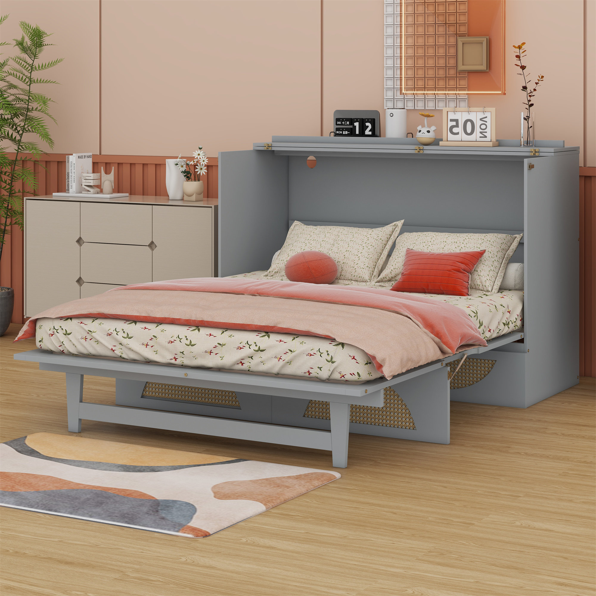 Latitude Run® Murphy Bed With Large Drawer,USB Ports And Outlets | Wayfair