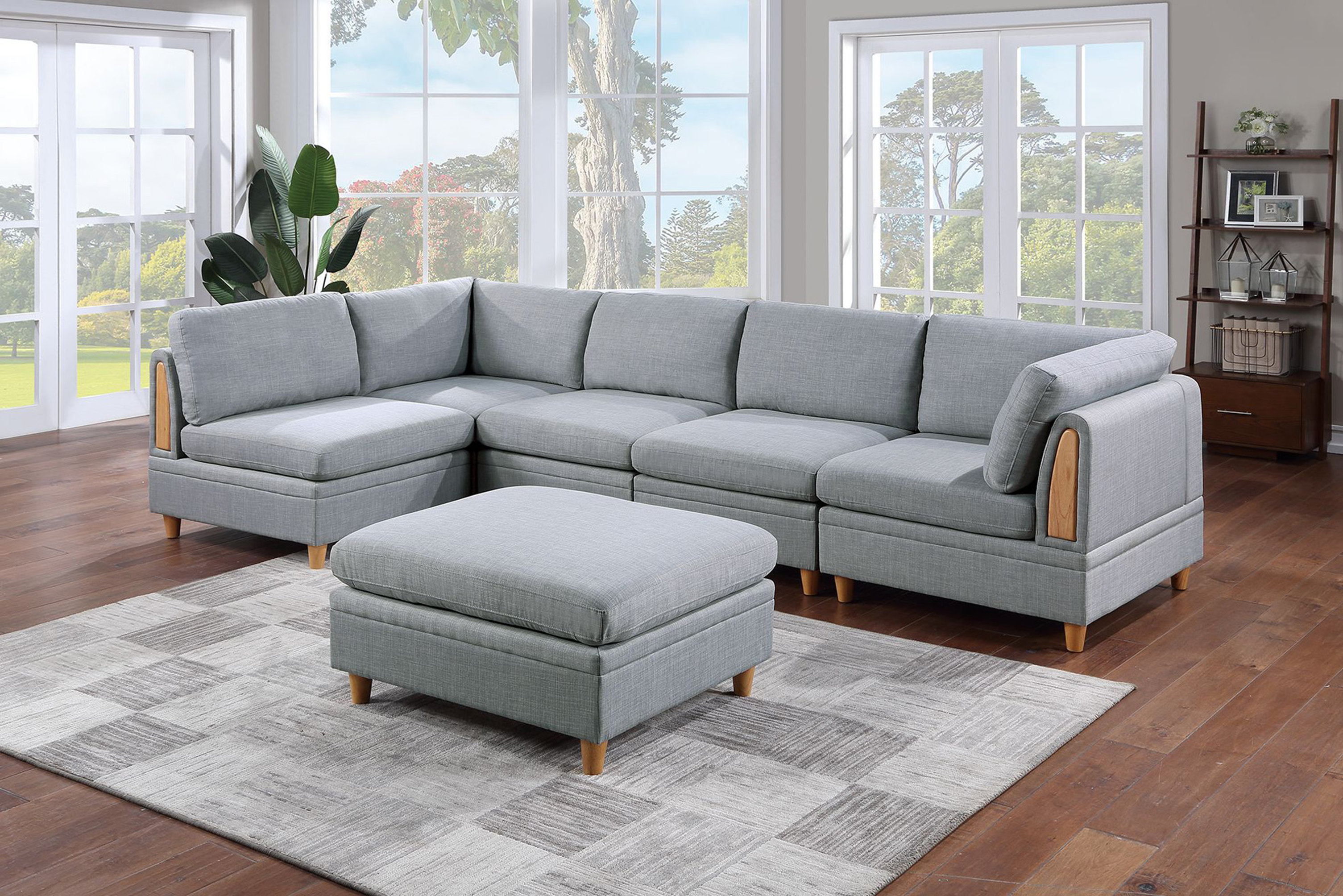 Hokku Designs 6Pc Modular Sectional Set Fabric Couch 2X Corner Wedges ...