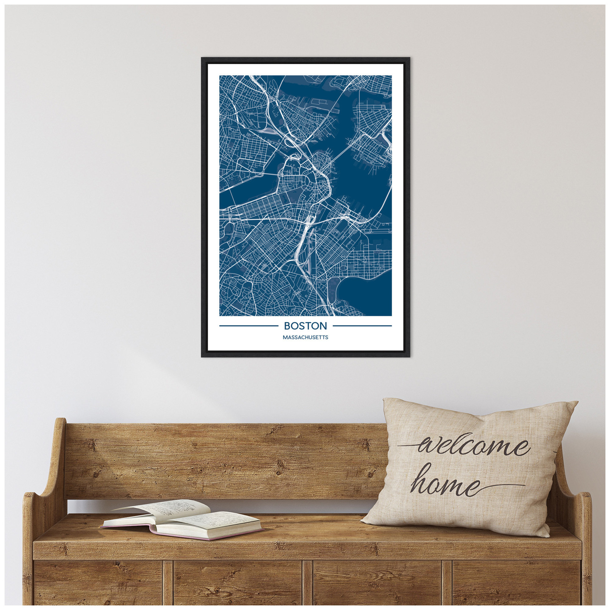 17 Stories Boston Map Regal Blue by Jake Goossen Framed Canvas Wall Art ...