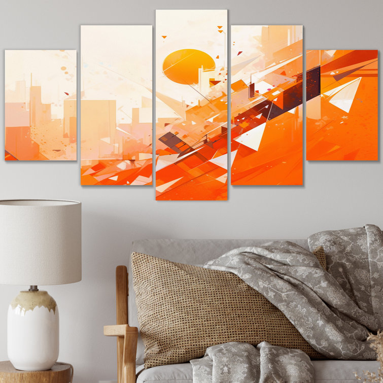 Wrought Studio Orange Yellow Shattered Realities - Cubism Metal Wall ...