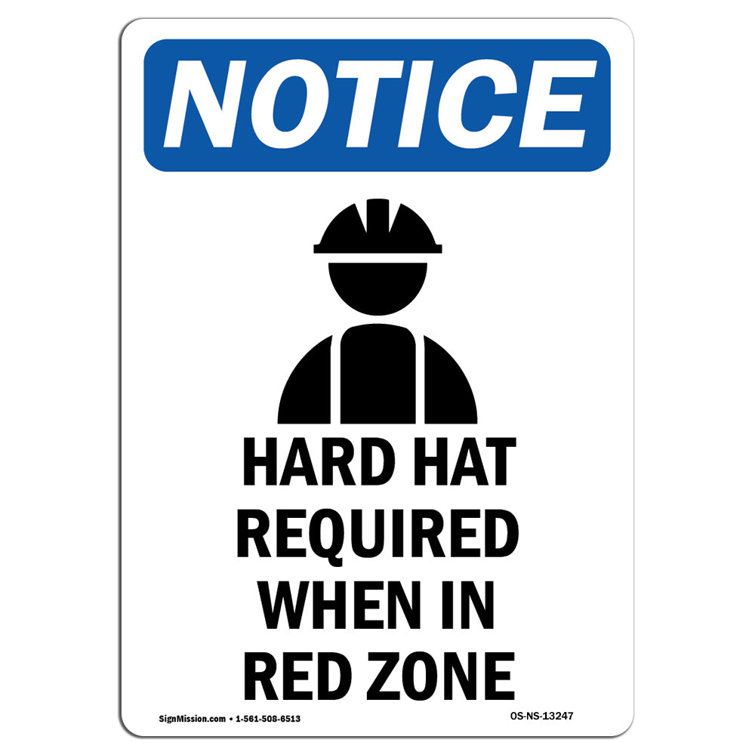 SignMission OSHA Notice - Hard Hat Required Sign With Symbol | Heavy ...
