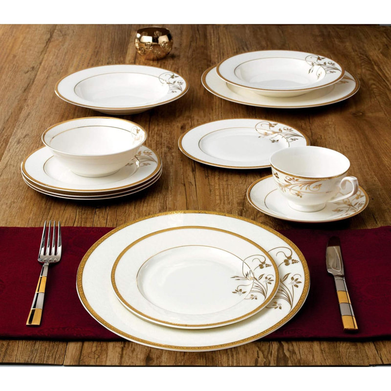 Bloomsbury Market La Luna Bone China 57-Piece 24K Floral Design ...