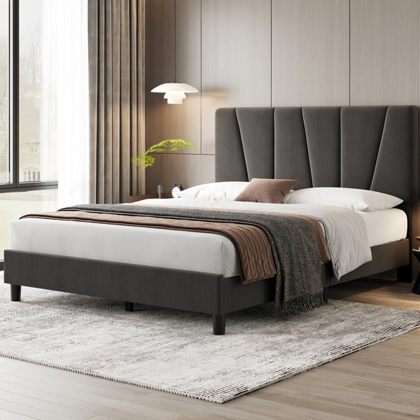 Ebern Designs Full Size Bed Frame With Adjustable Headboard – Linen ...