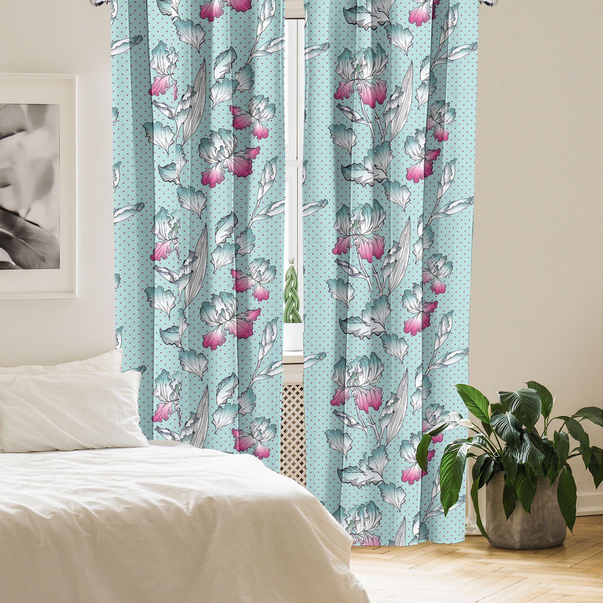 East Urban Home Summer Curtains Polka Dots Iris Flowers Art Pair 426652 ...