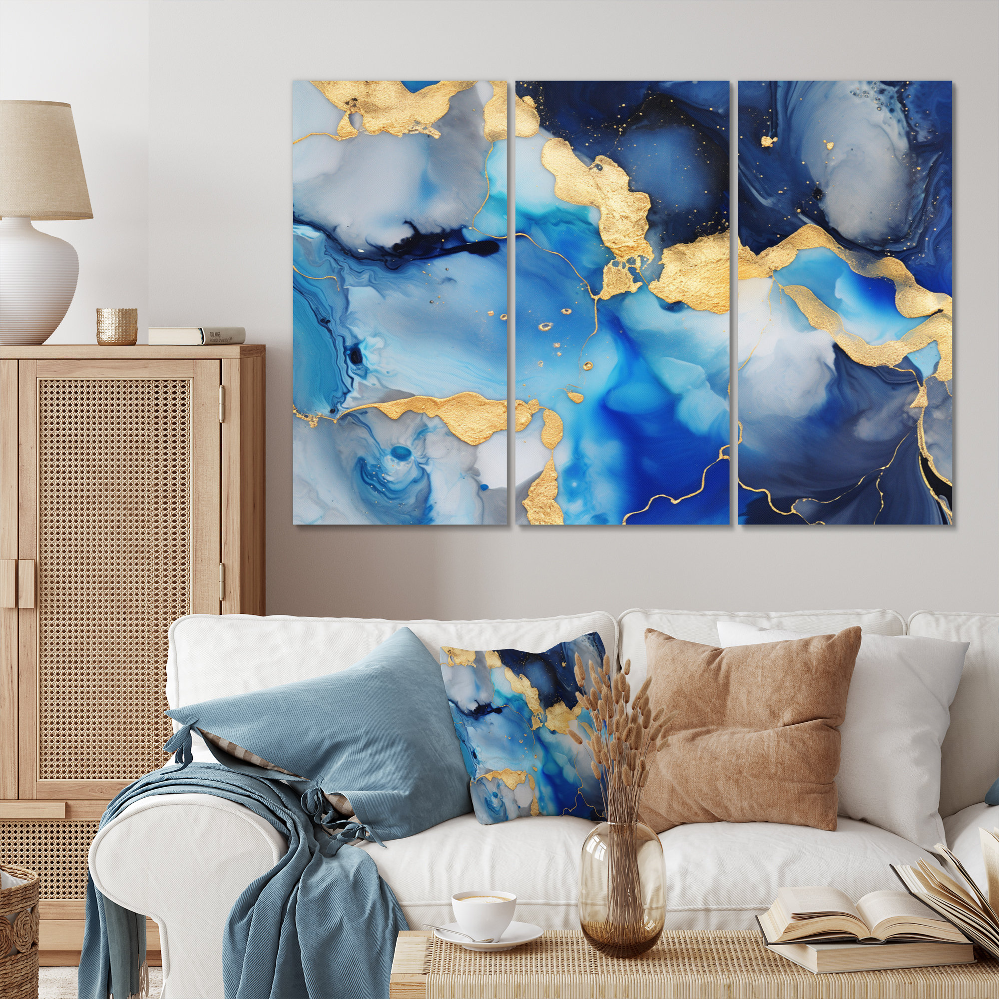 Design Art Blue and Gold Luxury Abstract Fluid Art III - Fractals Metal ...