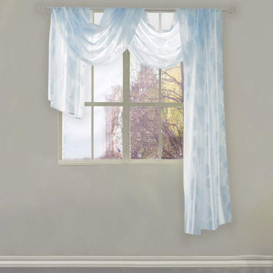 Hokku Designs Light Blue Sheer Window Scarf Luxury Shiny Leaves ...