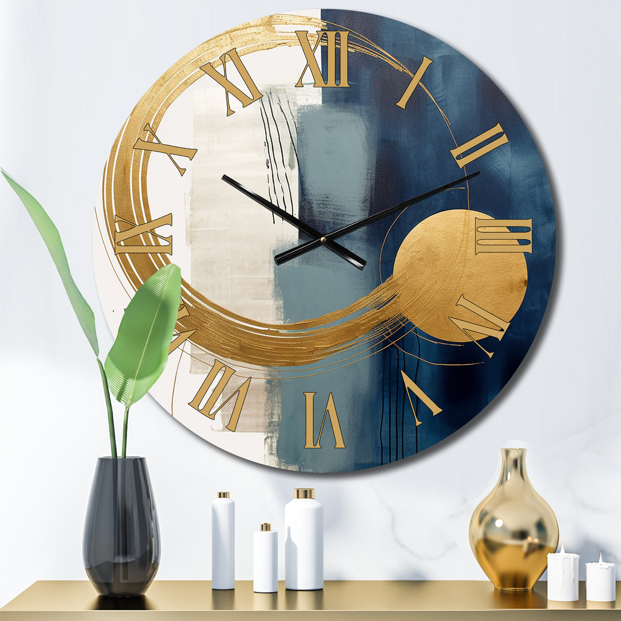 Design Art Moon Bliss On Delft Blue Sky Mid-Century I Metal Wall Clock ...