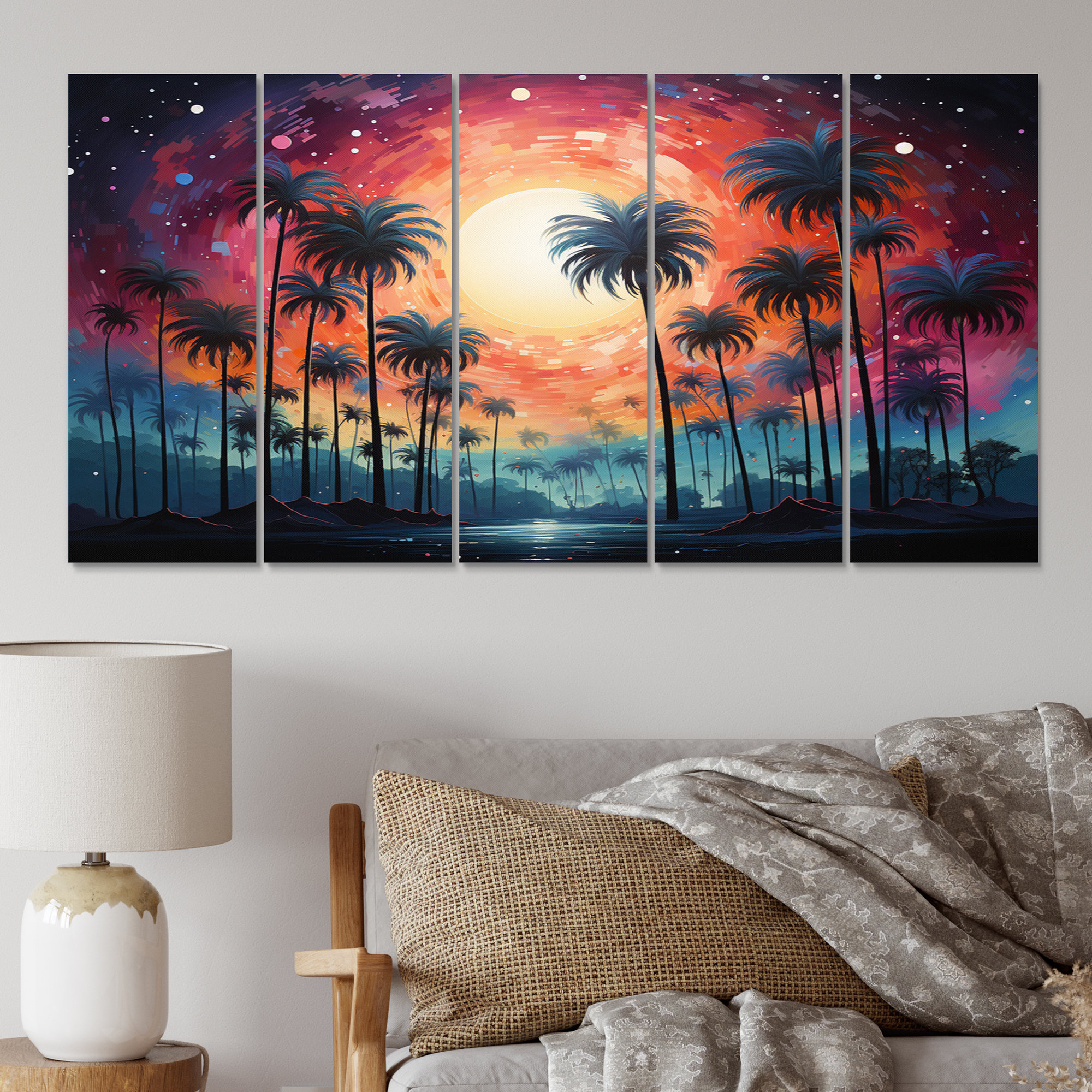Red Barrel Studio® Palm Trees On Colorful Sunset II - Palm Trees Wall ...