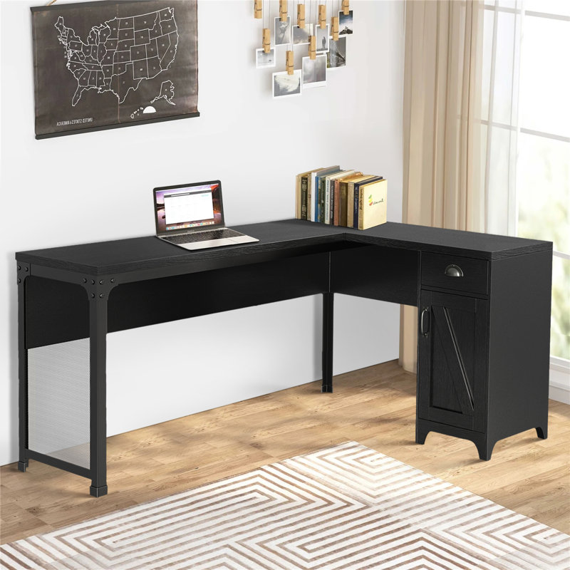 Gracie Oaks Meserve L-shape Home and Office Simple Writing Desk,Black ...