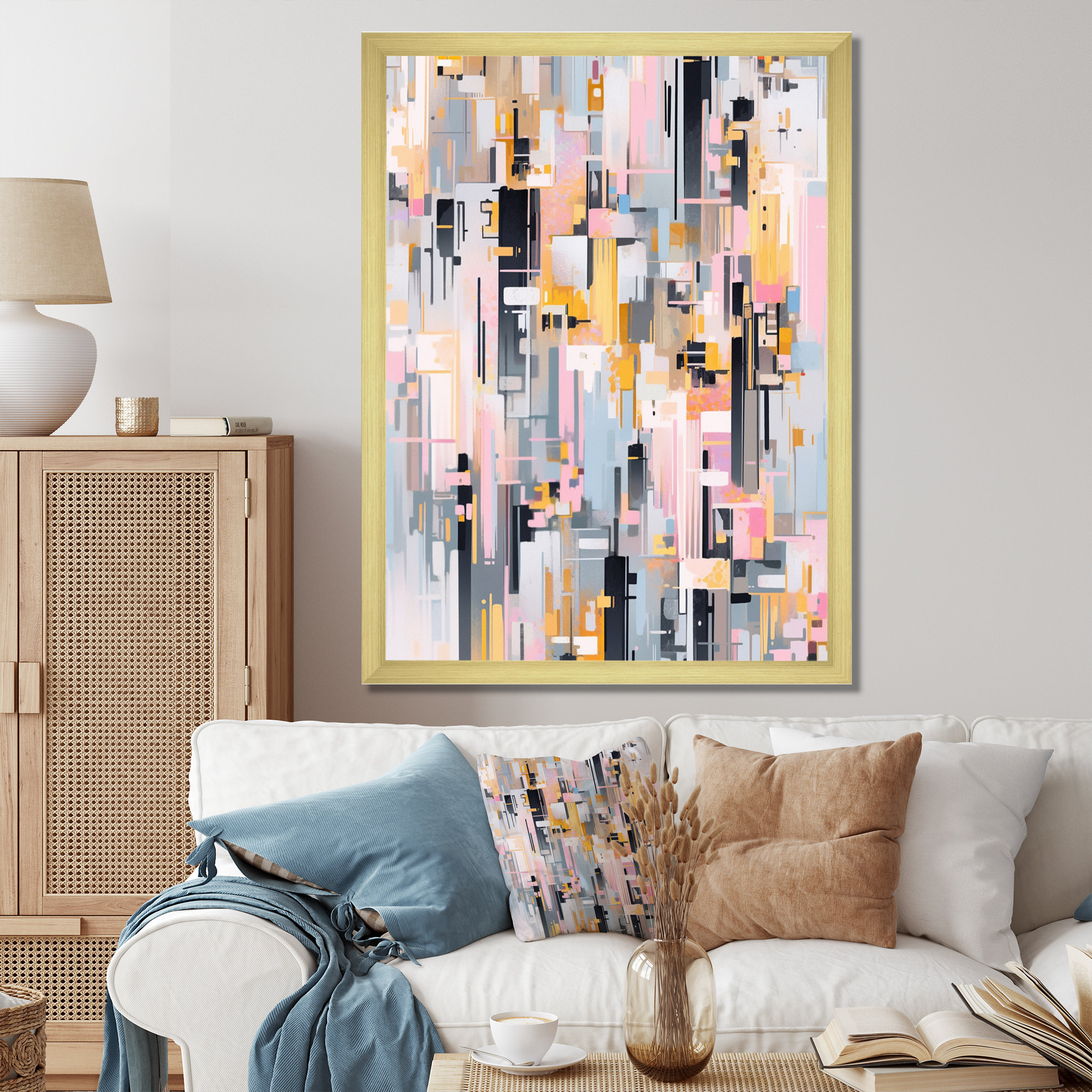 Latitude Run® Pink Grey Interlocking Perspectives Framed On Canvas ...